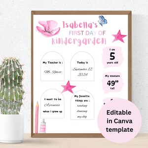 Editable Girly First Day of School, First Day of School Printable, Kids ...