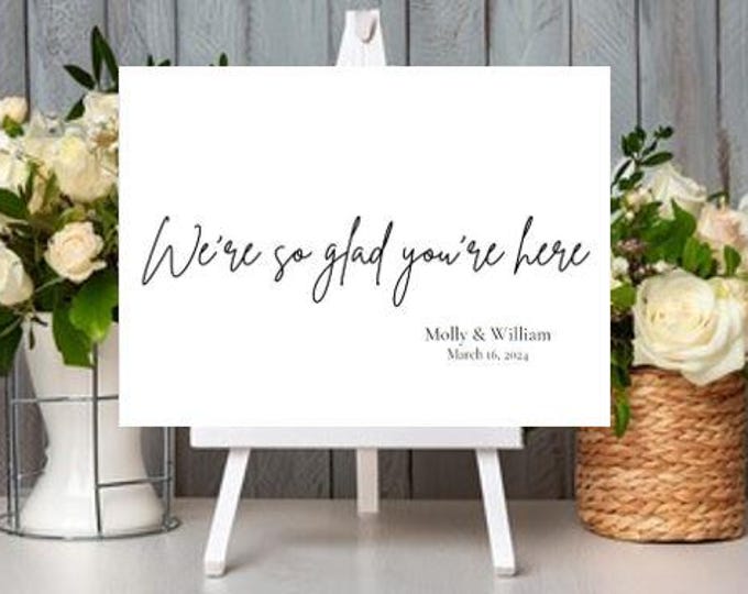 We're so Glad You're Here Sign Template | Editable Wedding Welcome Sign ...