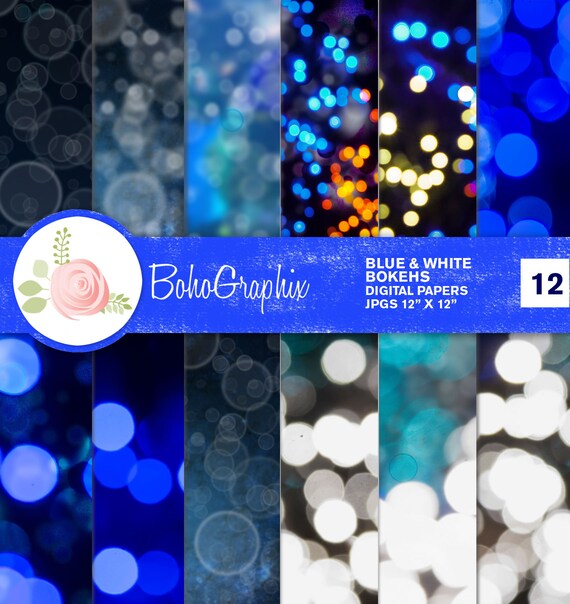 Blue Bokeh Digital Papers Commercial Use Scrapbook Paper | Etsy