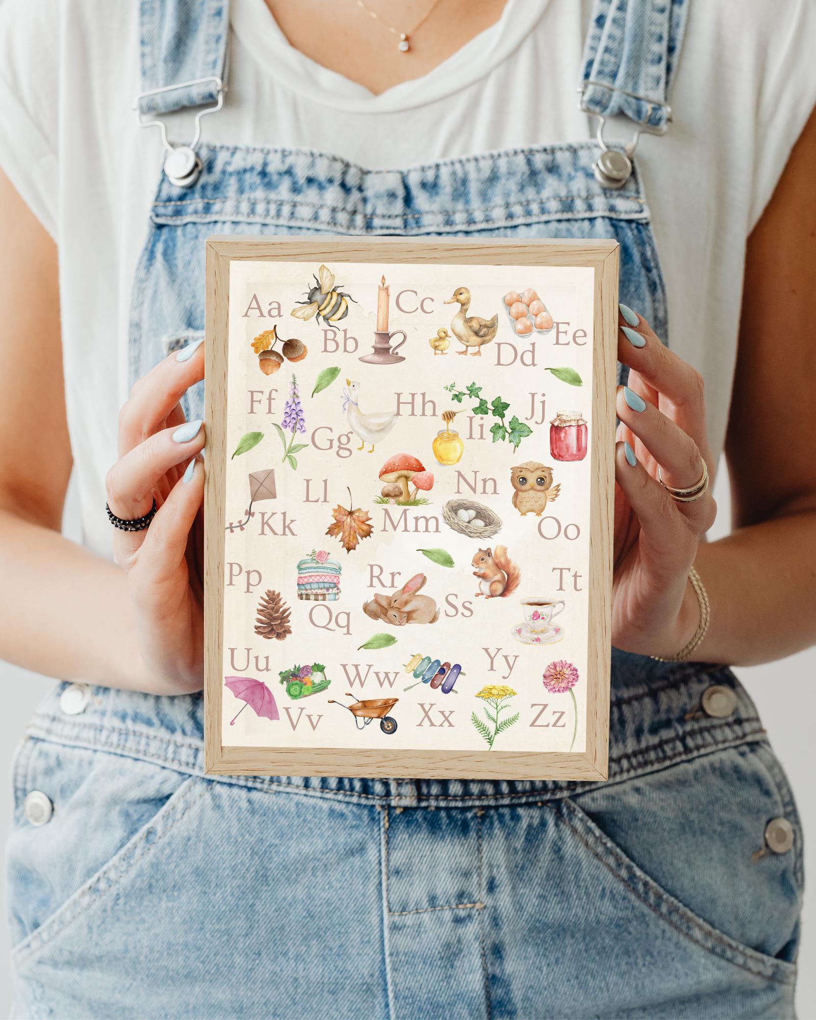 Cottage Core Alphabet Poster DIGITAL PRINT Whimsical Forest Animals ...