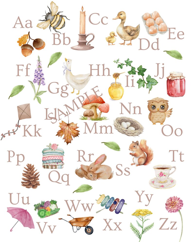 Cottage Core Alphabet Poster DIGITAL PRINT Whimsical Forest Animals ...
