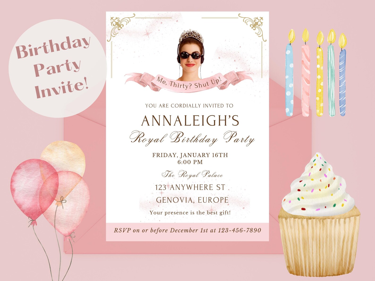 Princess Diaries Birthday Invitation | 30th | Adult Birthday ...