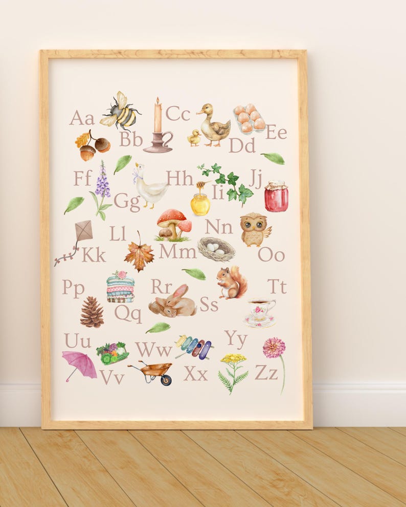 Cottage Core Alphabet Poster DIGITAL PRINT Whimsical Forest Animals ...