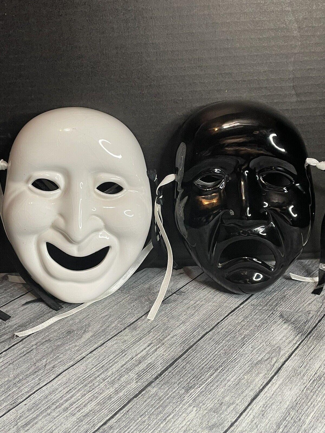Vintage Pair of Ceramic Theater Drama Face Masks in Black and White - Etsy