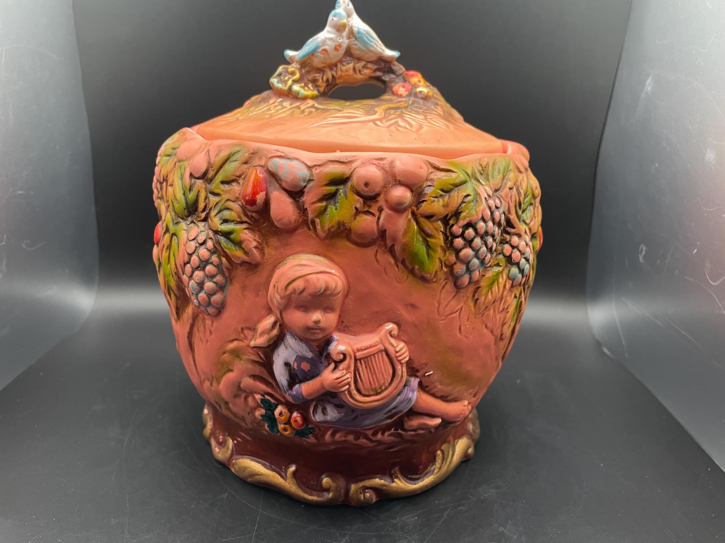 Vintage Napcoware Ceramic Cookie Jar Arcadia C-6672, Boy, Girl, Flute ...