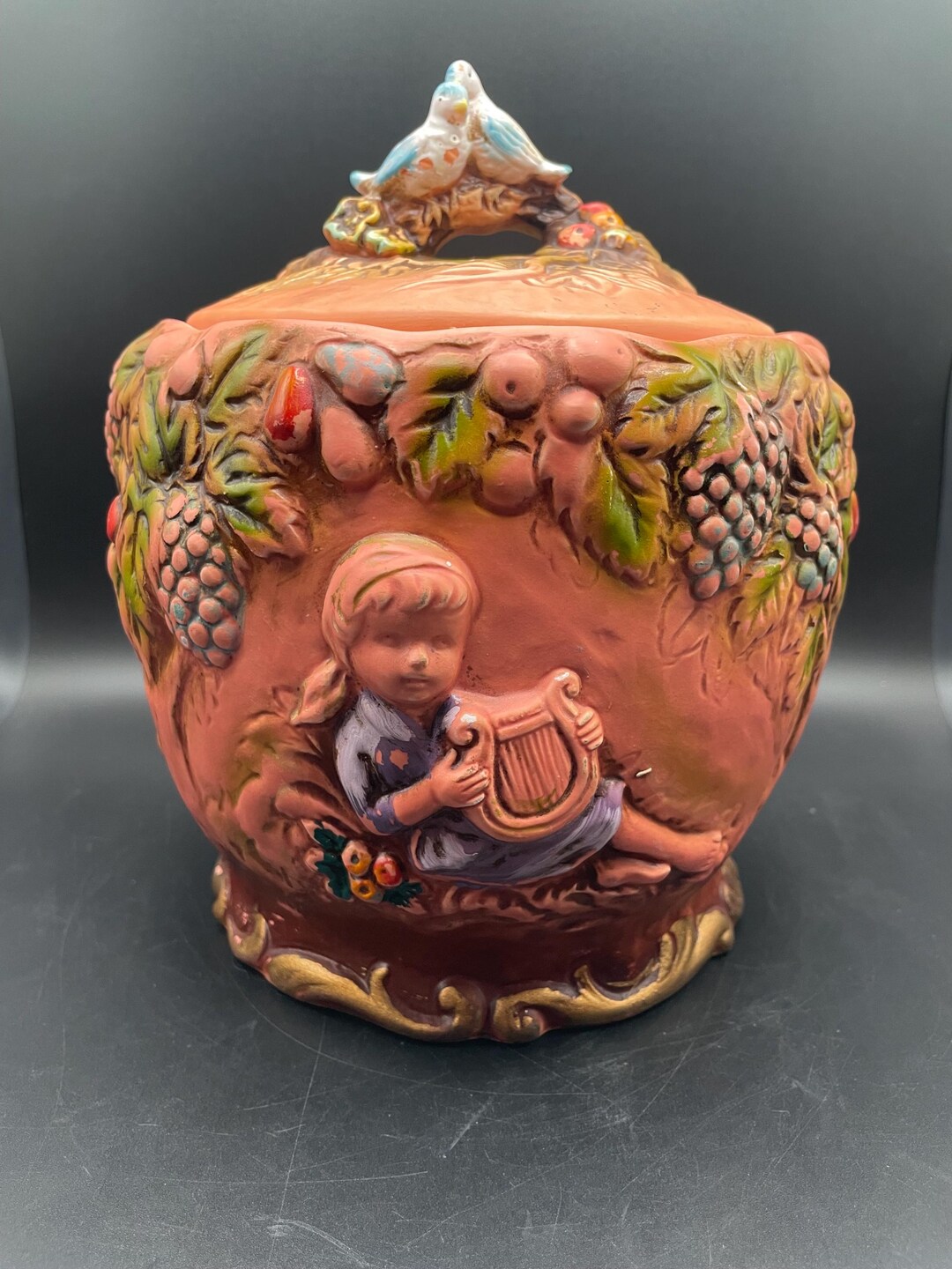 Vintage Napcoware Ceramic Cookie Jar Arcadia C-6672, Boy, Girl, Flute ...