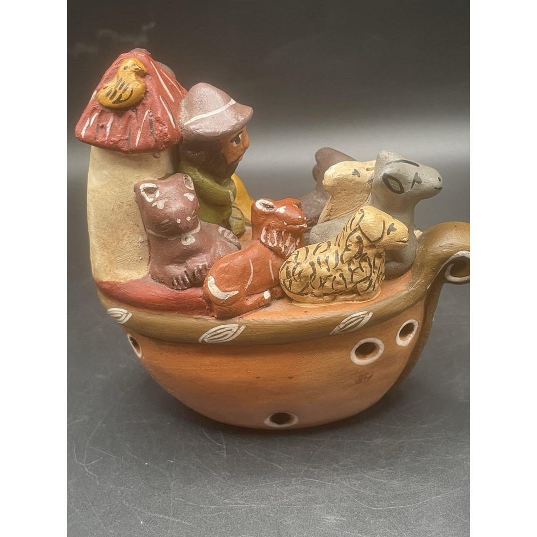 Vintage Noah's Ark Folk Art Clay Pottery Terracotta Bible Animals ...