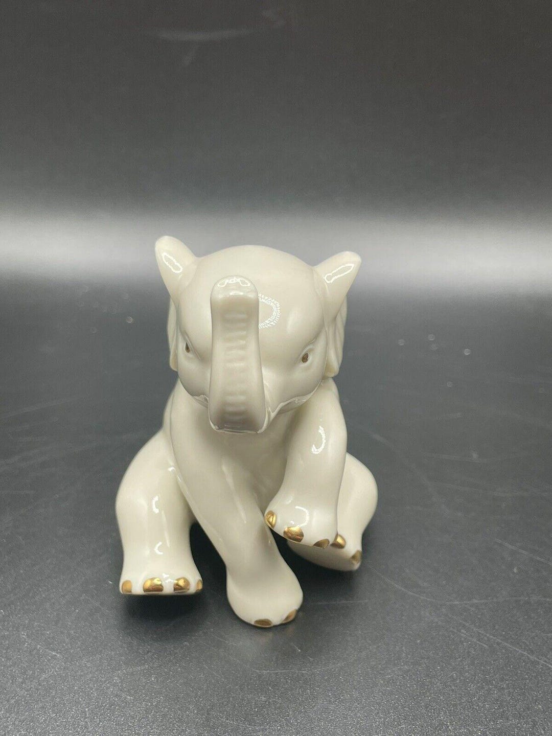 Lenox Baby Elephant Porcelain Figurine Trunk up White W/24k Gold Trim ...