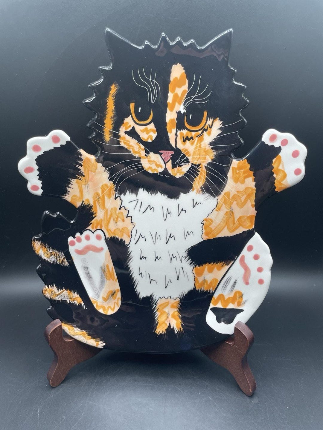Cats by Nina Signed Large Calico Cat Platter - Etsy