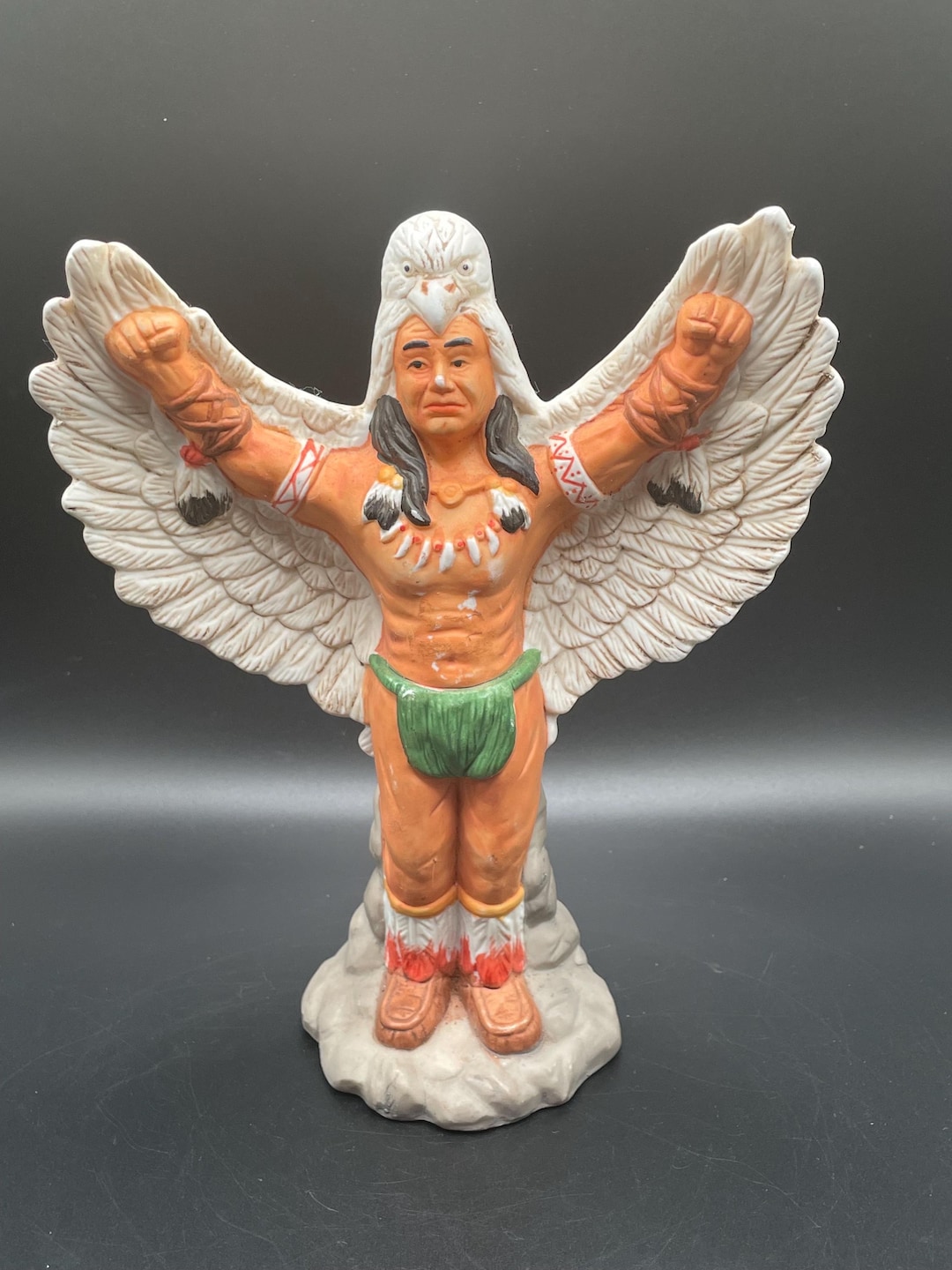 Vintage Native American Man With Eagle Wing Hand Painted Ceramic Figure ...