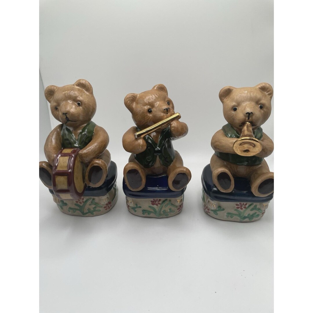 Vintage Musical Christmas Porcelain Teddy Bears Figurines W/ Musical ...