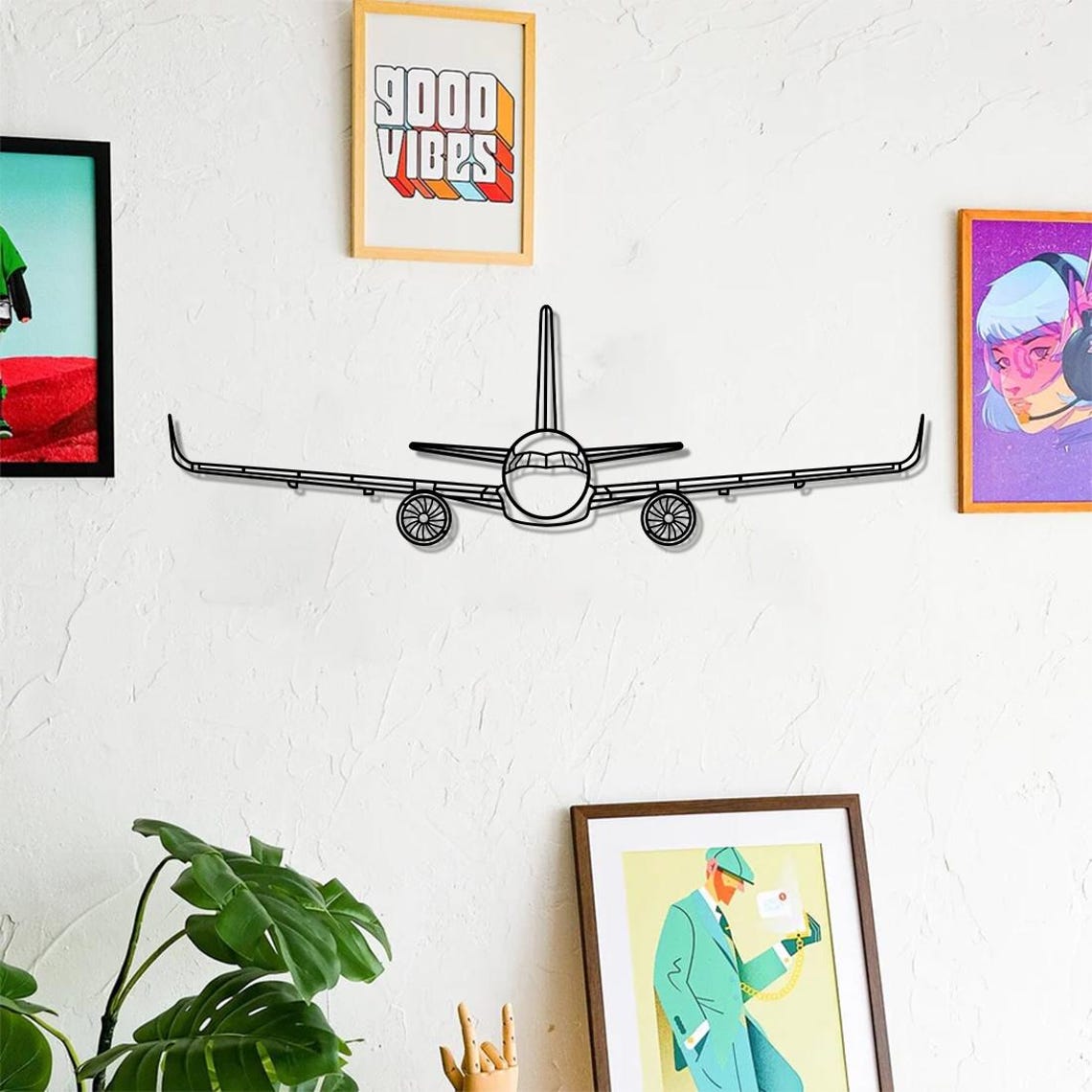 Airplane Metal Wall Art Decor Aircraft A321 Silhouette Artwork for ...