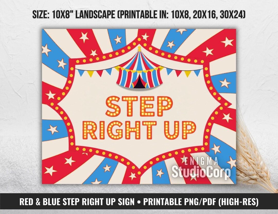 Step Right up Carnival Sign, Printable Circus Birthday Party Decor ...