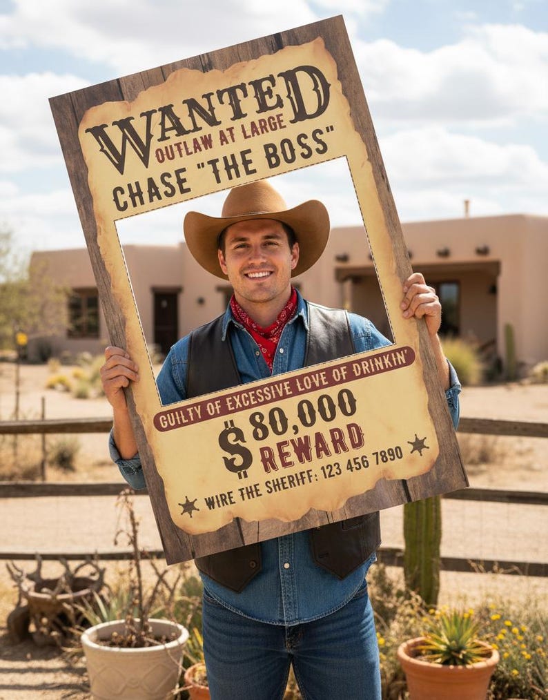 Editable Wanted Poster Photo Booth Frame, Wild West Party Decor, Cowboy ...