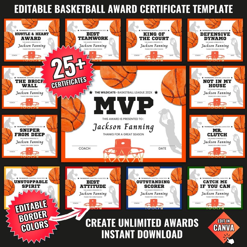 Basketball Award Certificates Bundle, End of Season Team Sports Awards ...