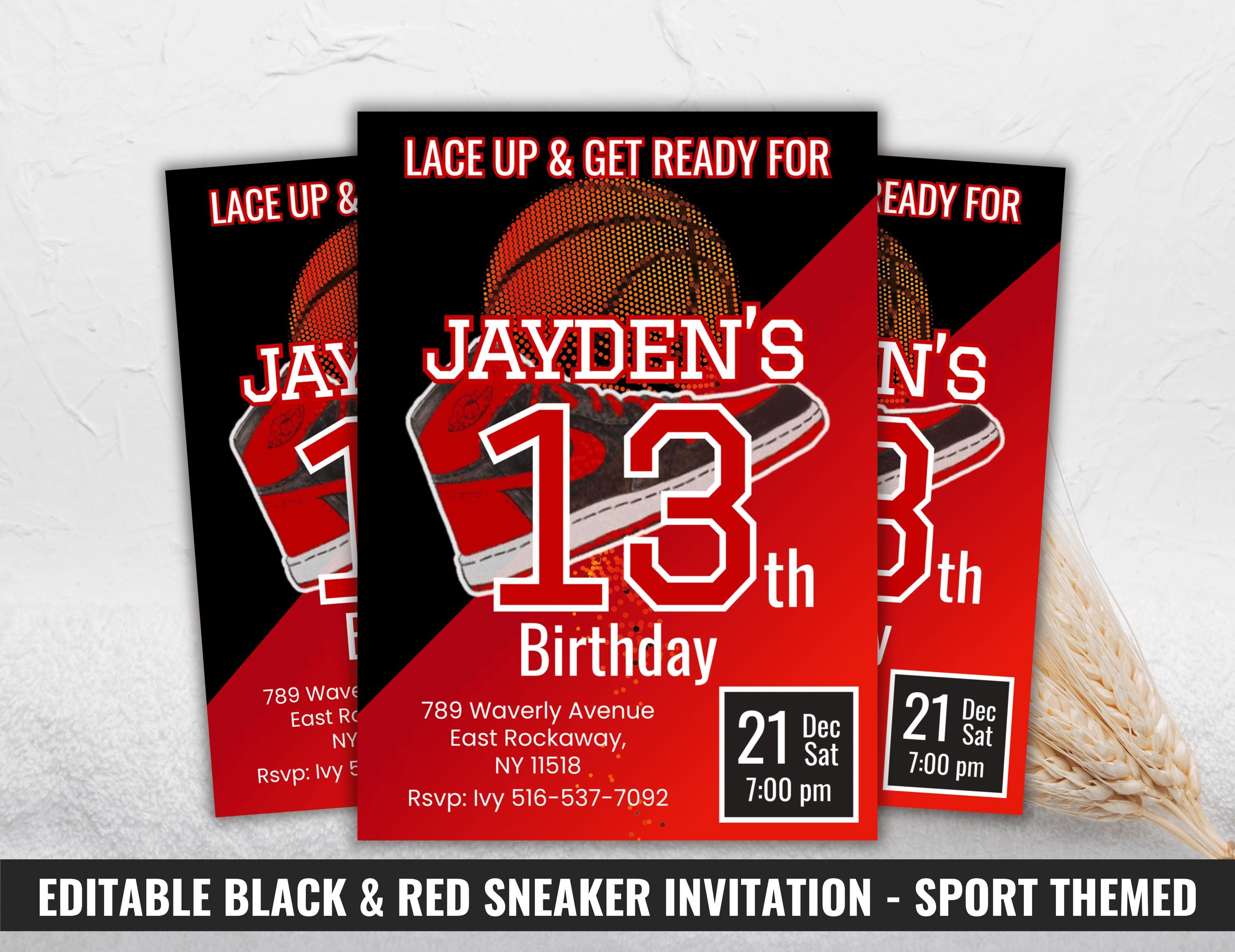 Editable Jump Year Basketball Game Birthday Invitation, Air Sneaker ...