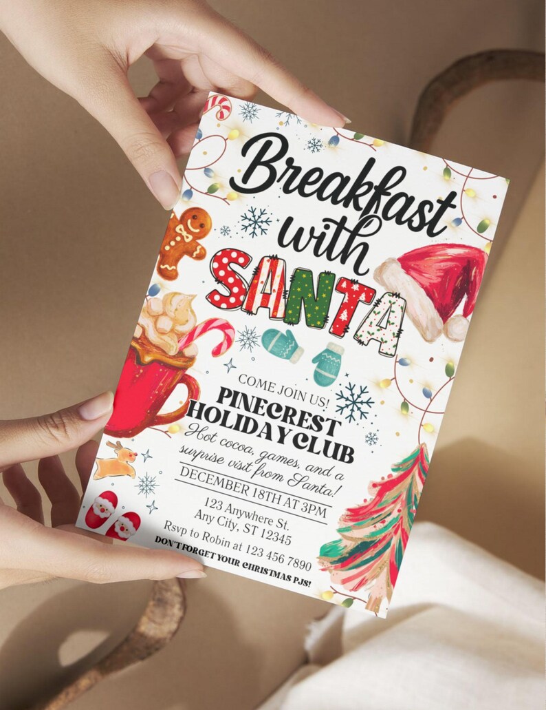 Breakfast With Santa Invitation, Christmas Party Flyer Template, Brunch ...