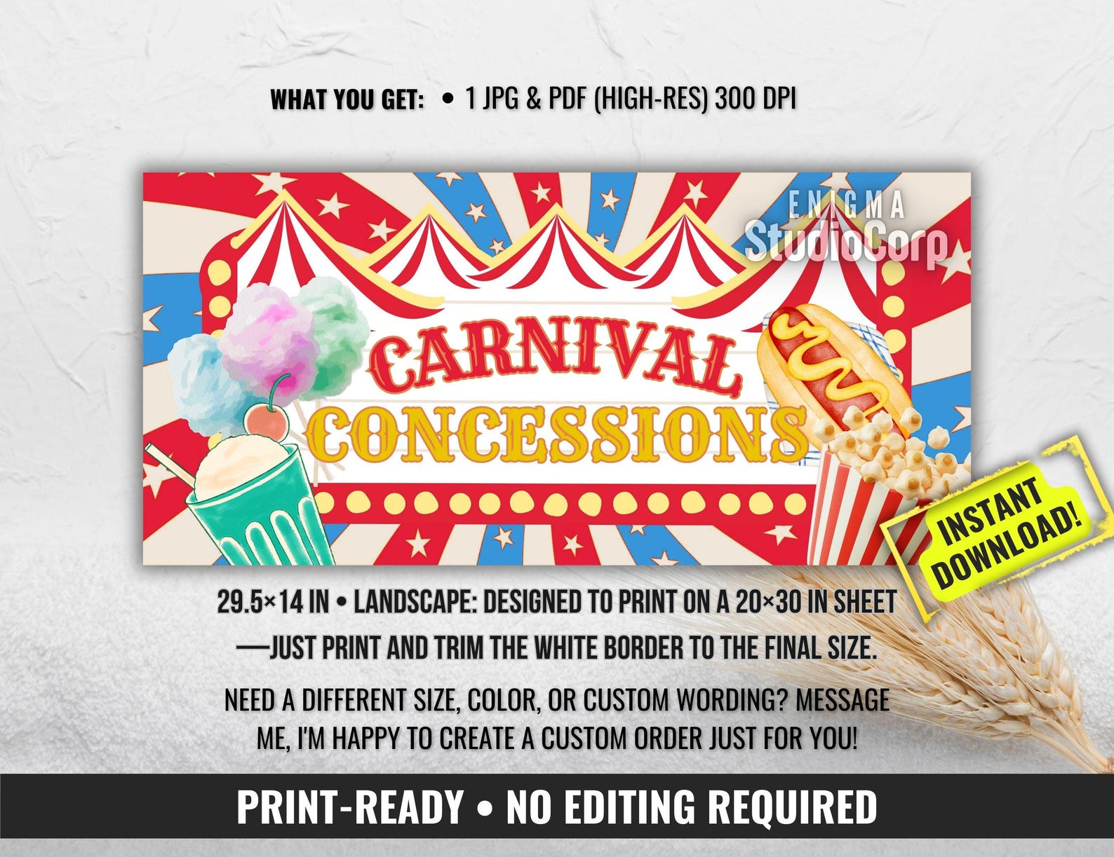 Carnival Concession Stand Sign, Printable Circus Party Concessions Sign ...