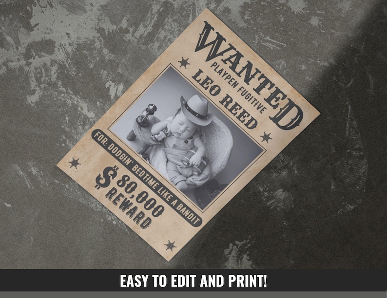 Editable Cowboy Wanted Poster, Printable Wild West Decor, Kids Rodeo ...