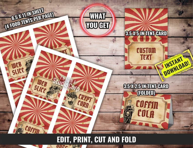 Editable Creepy Carnival Food Tent Cards: Vintage Halloween Party ...