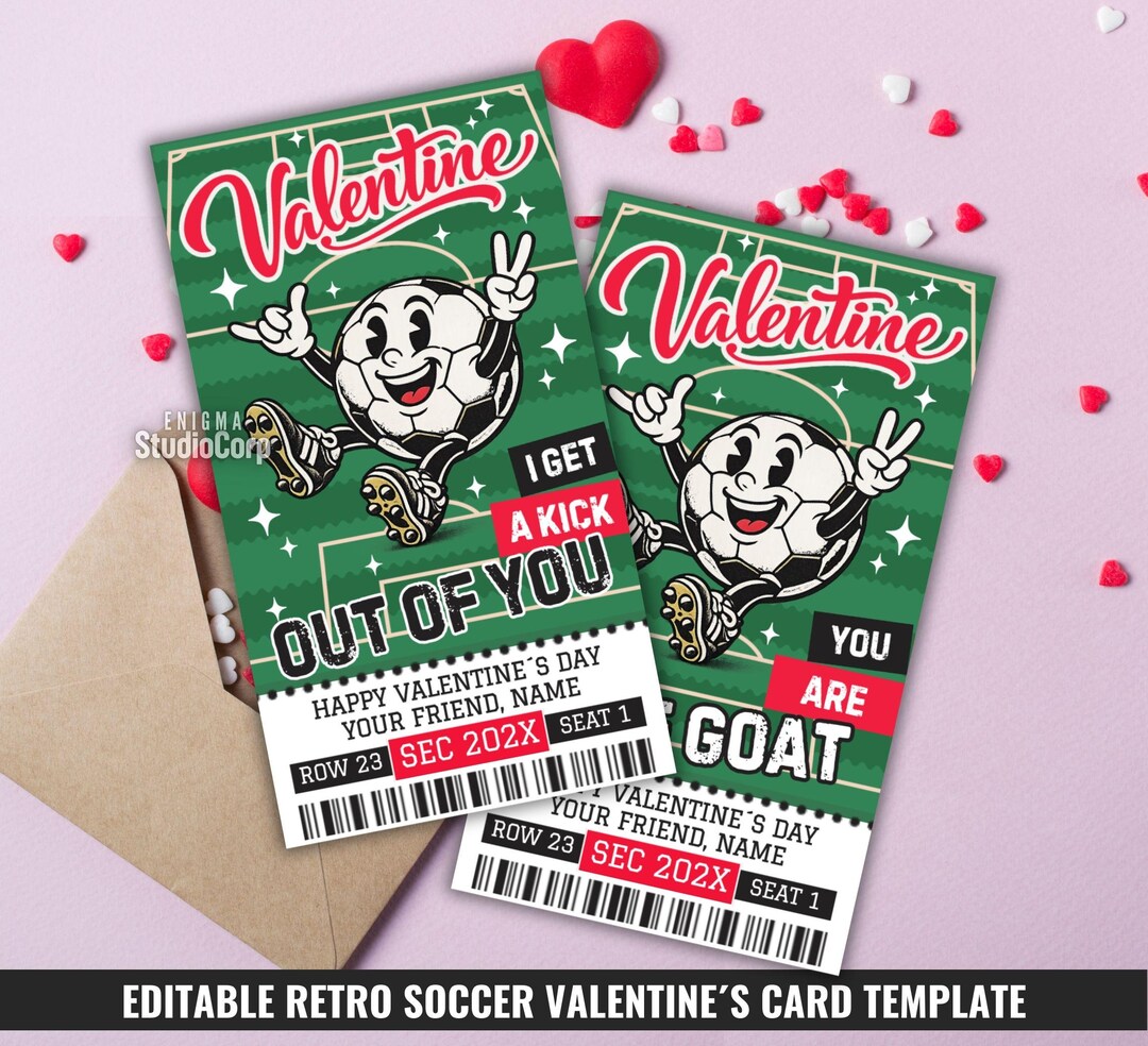 Retro Soccer Valentine Card Kids Classroom Exchange, Printable Soccer ...