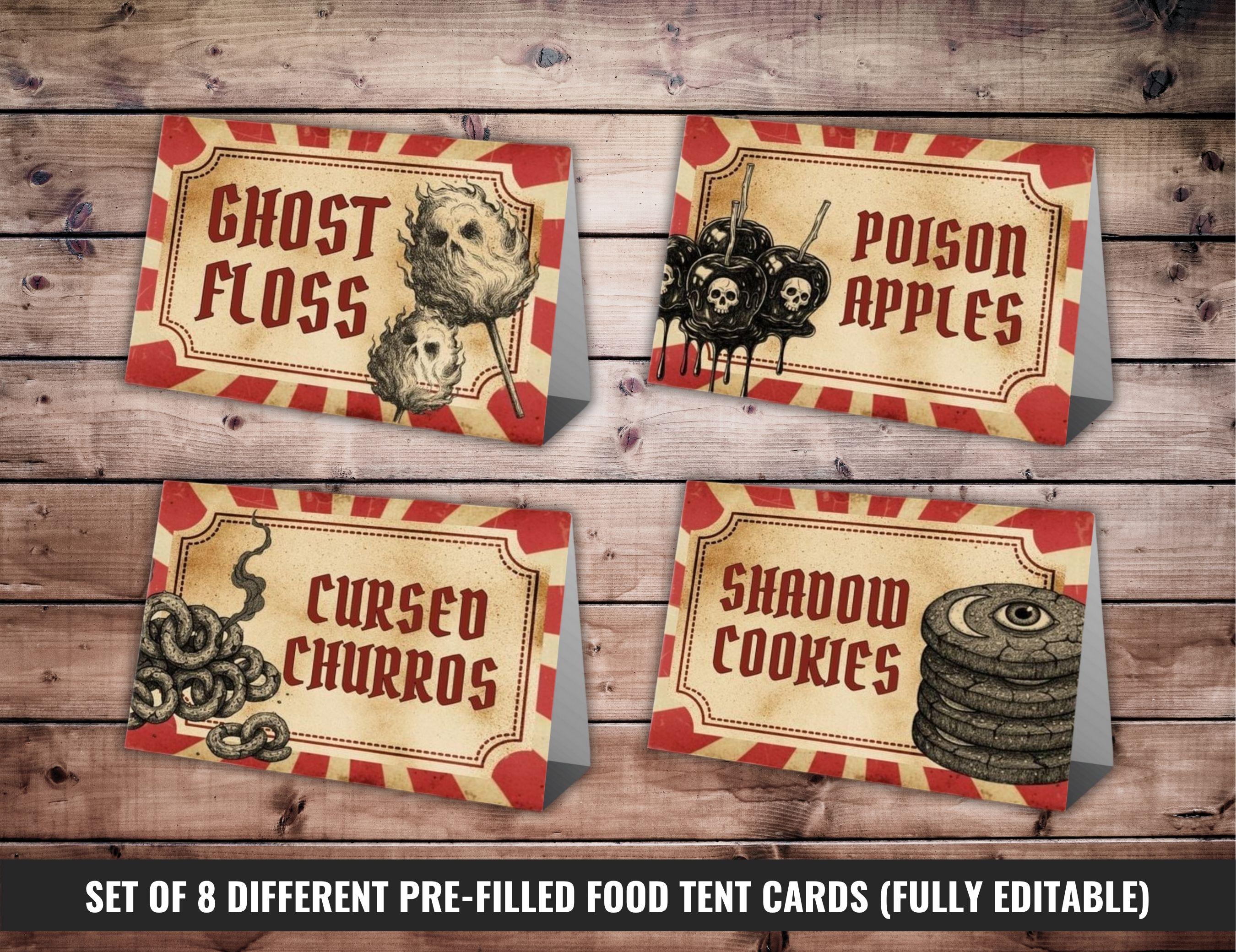 Editable Creepy Carnival Food Tent Cards: Vintage Halloween Party ...