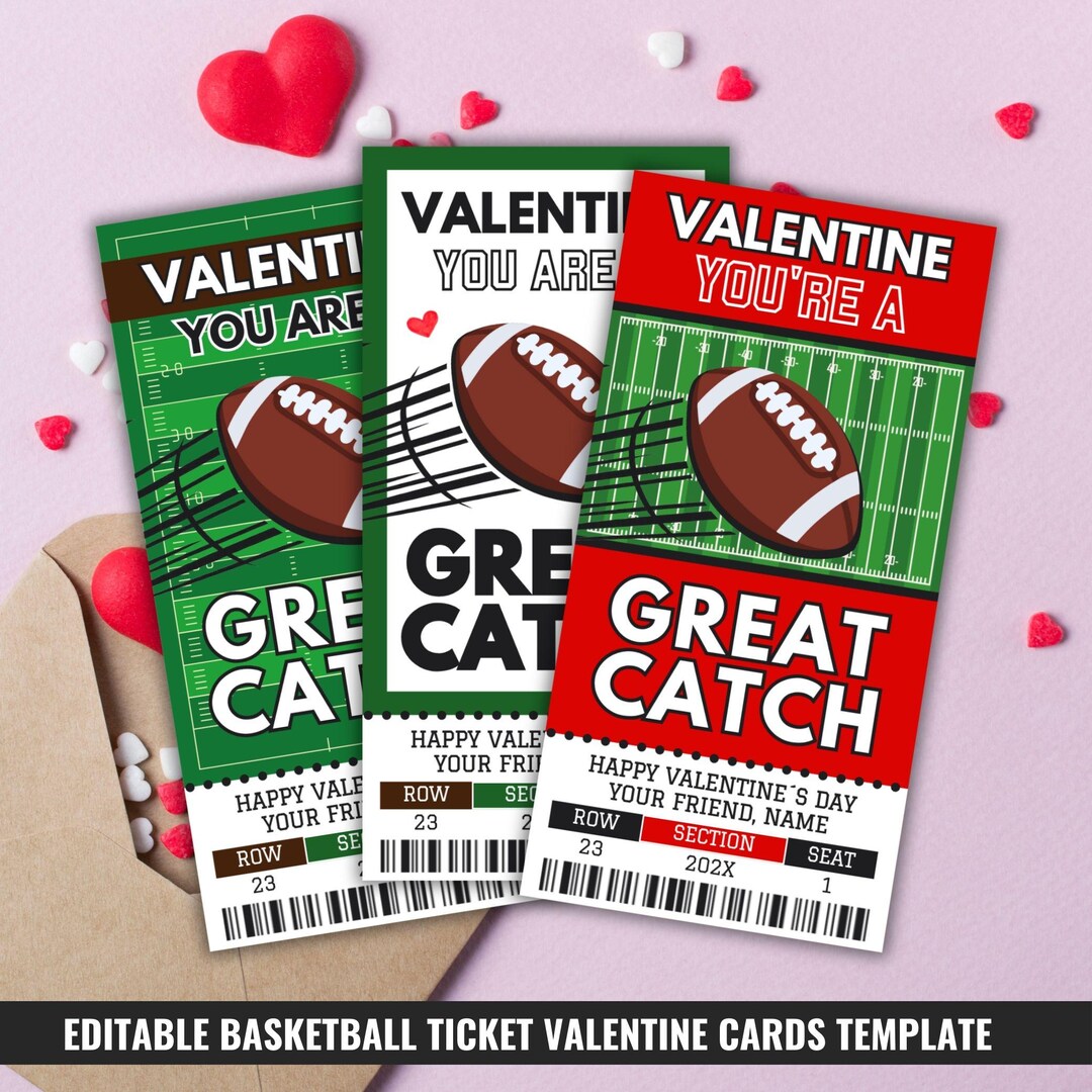 Football Ticket Valentine Card, Printable Kids Valentines Day Gift ...