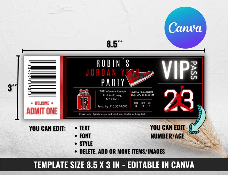 Jordan Year Basketball Game VIP Ticket Invitation, Jordan Birthday ...