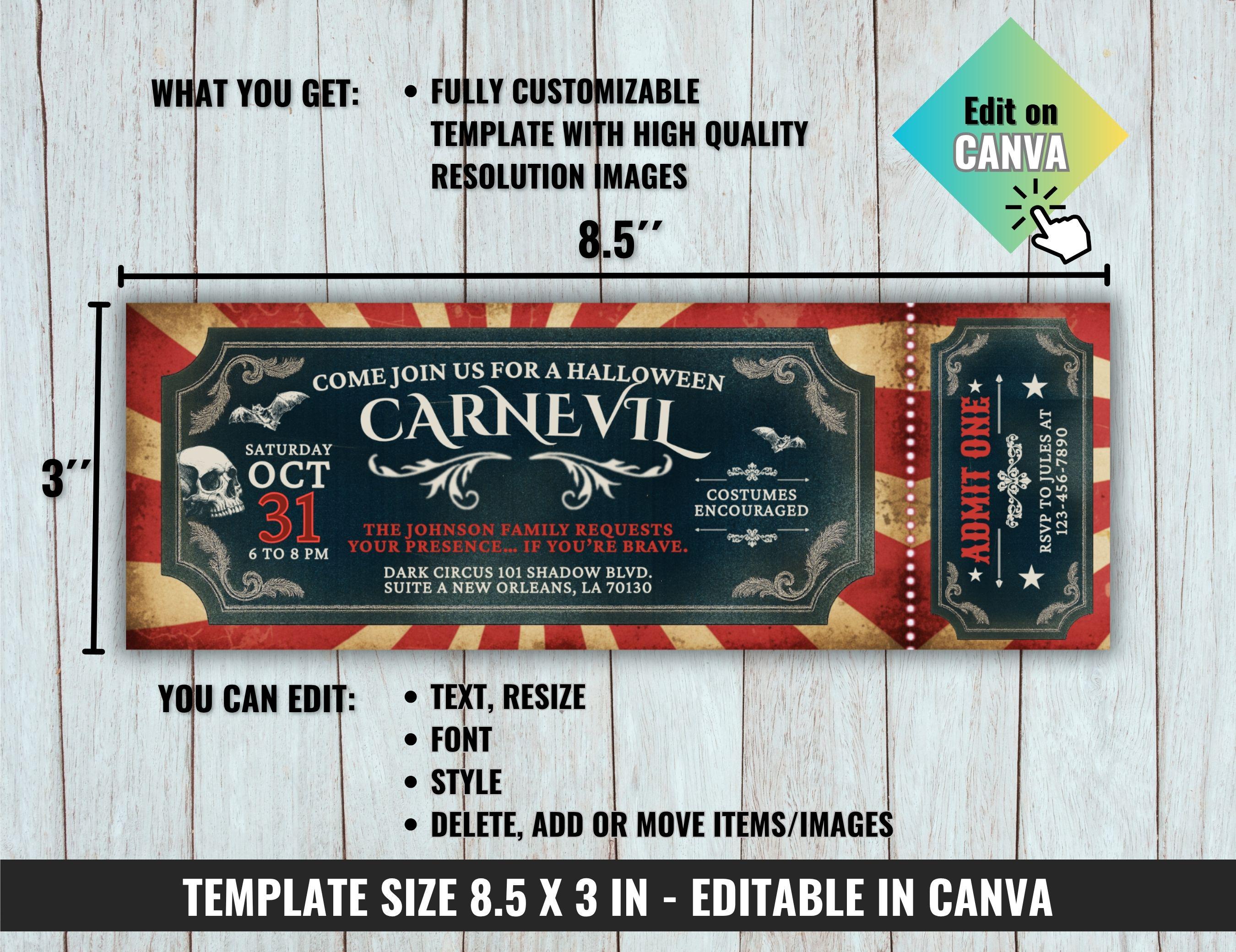Halloween Carnival Ticket Invitation, Scary Carnevil Chalkboard Circus ...