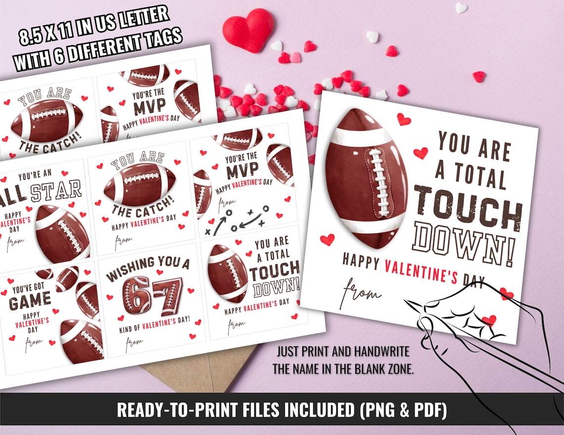 Football Valentine Cards, Printable Kids Valentine’s Day Gift Tags ...