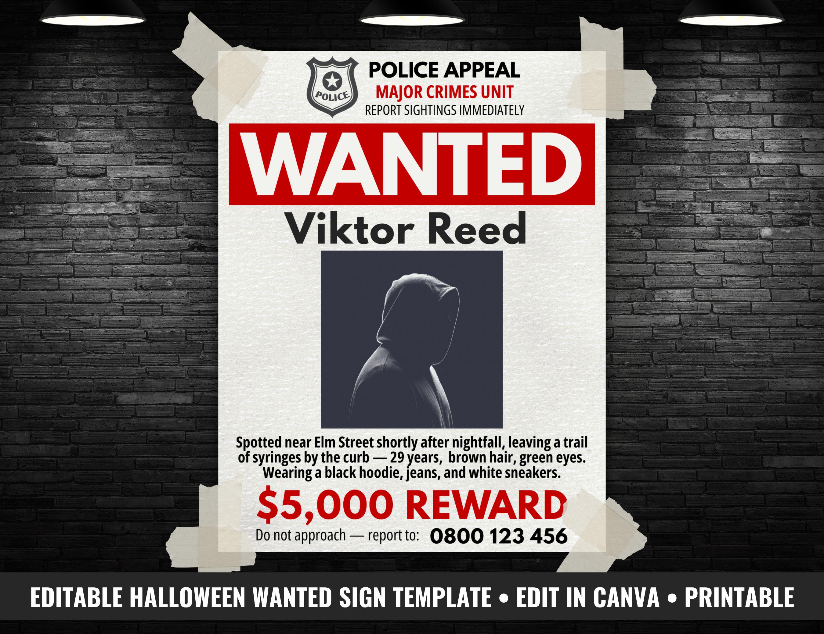 Editable Halloween Wanted Poster, Printable Spooky Party Sign, Scary ...