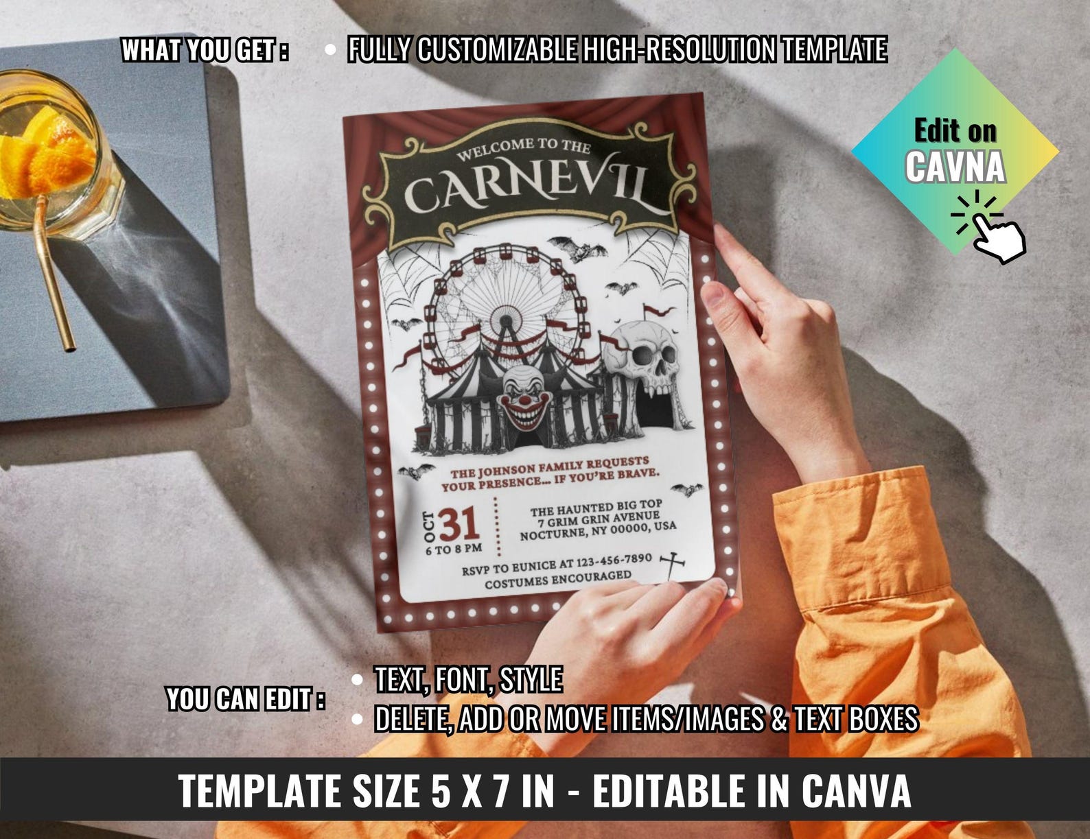 Editable Halloween Carnival Invitation, Scary Carnevil Circus Invite ...