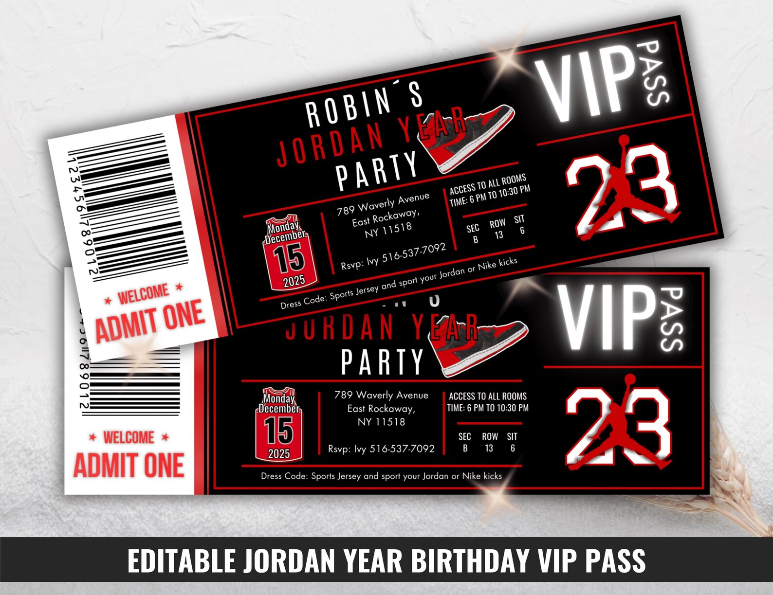 Jordan Year Basketball Game VIP Ticket Invitation, Jordan Birthday ...