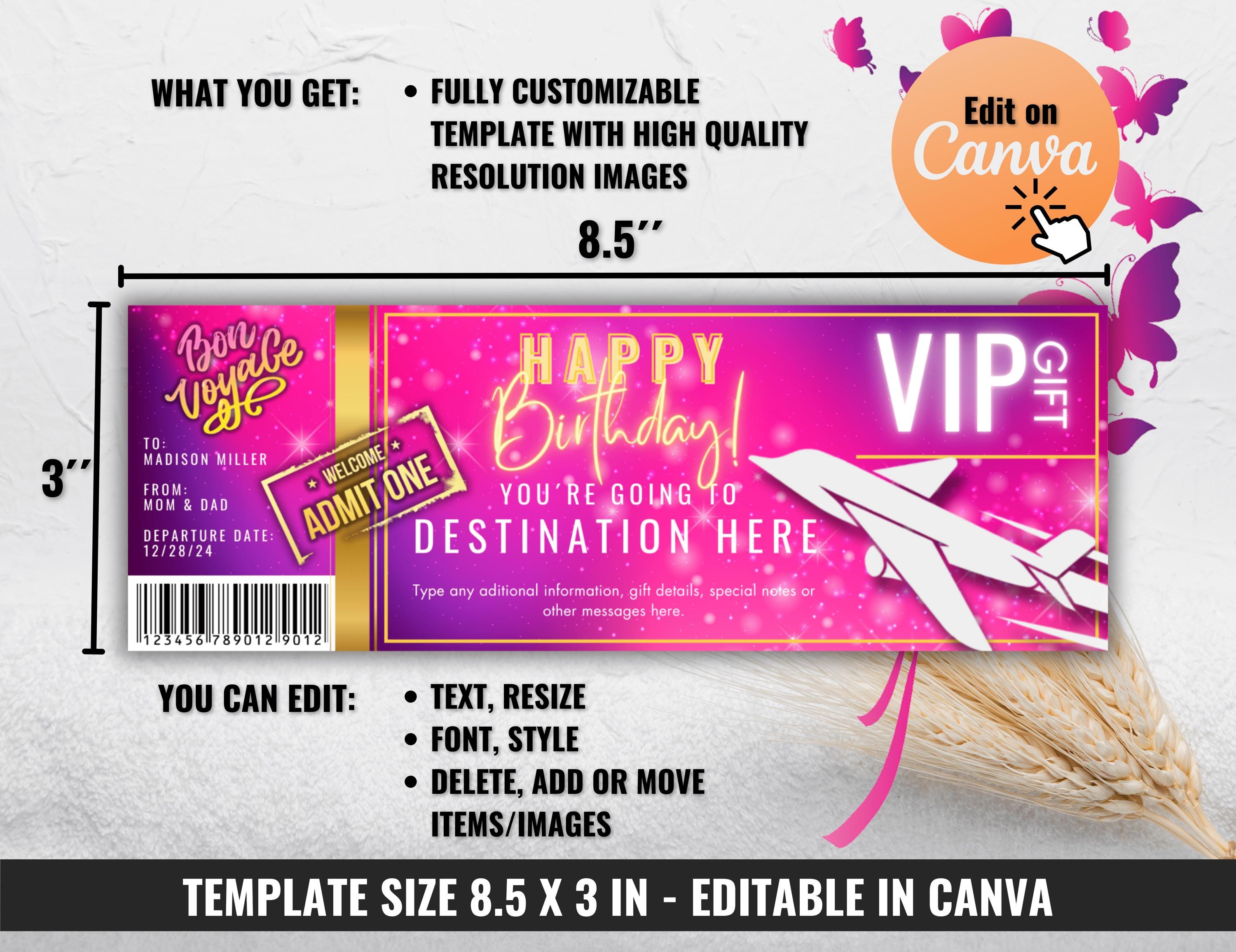 Happy Birthday Boarding Pass VIP Gift, Surprise Plane Trip Ticket ...