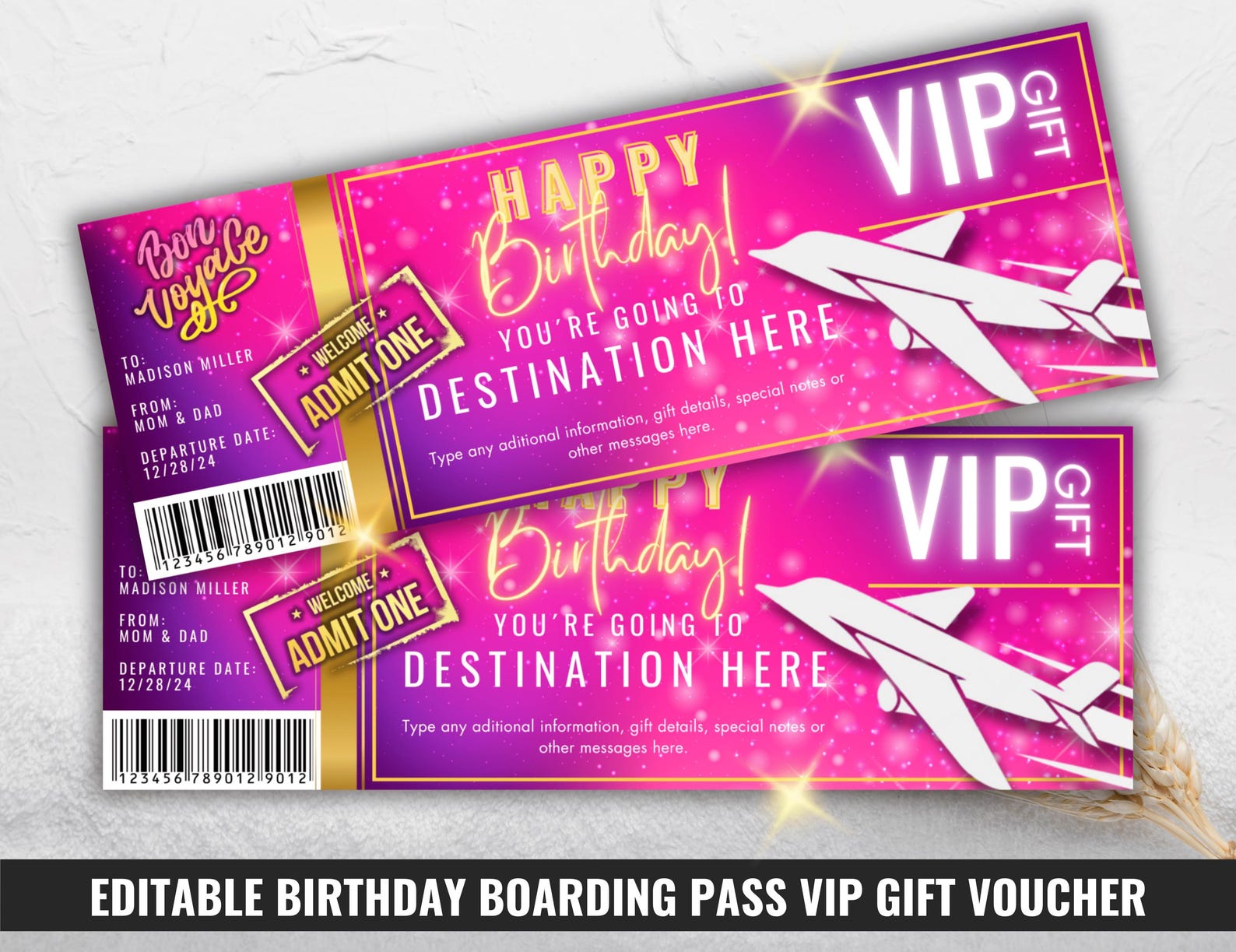 Happy Birthday Boarding Pass VIP Gift, Surprise Plane Trip Ticket ...