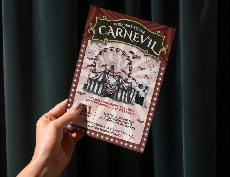 Editable Halloween Carnival Invitation, Scary Carnevil Circus Invite ...