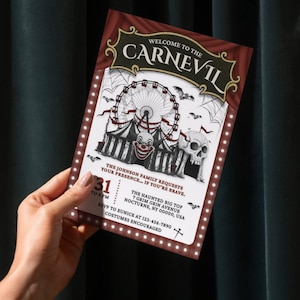 Editable Halloween Carnival Invitation, Scary Carnevil Circus Invite ...