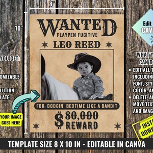 Editable Cowboy Wanted Poster, Printable Wild West Decor, Kids Rodeo ...