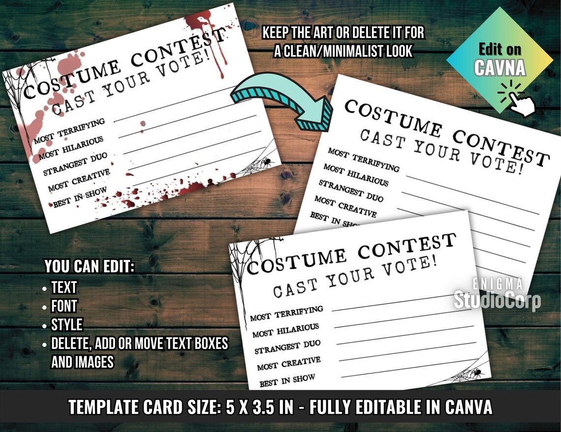 Halloween Costume Contest Voting Card, Bloody Ballot Cards, Printable ...
