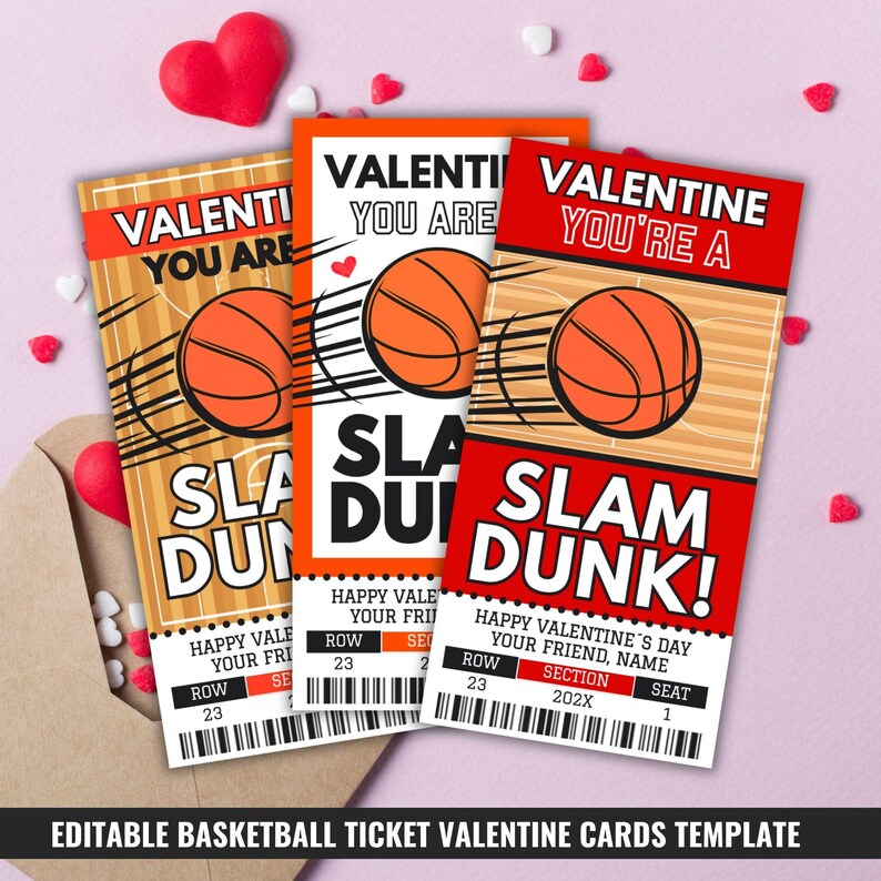 Basketball Ticket Valentine Card, Printable Kids Valentines Day Gift ...
