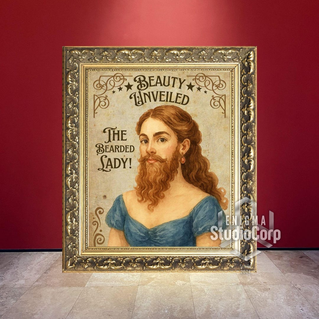 The Bearded Lady Art Print, Vintage Circus Freak Show Poster JPG ...