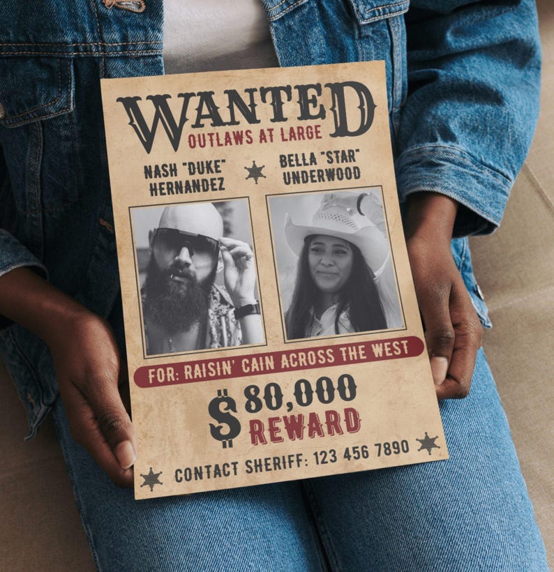 Editable Wanted Poster Template for Couples, Printable Vintage Wild ...