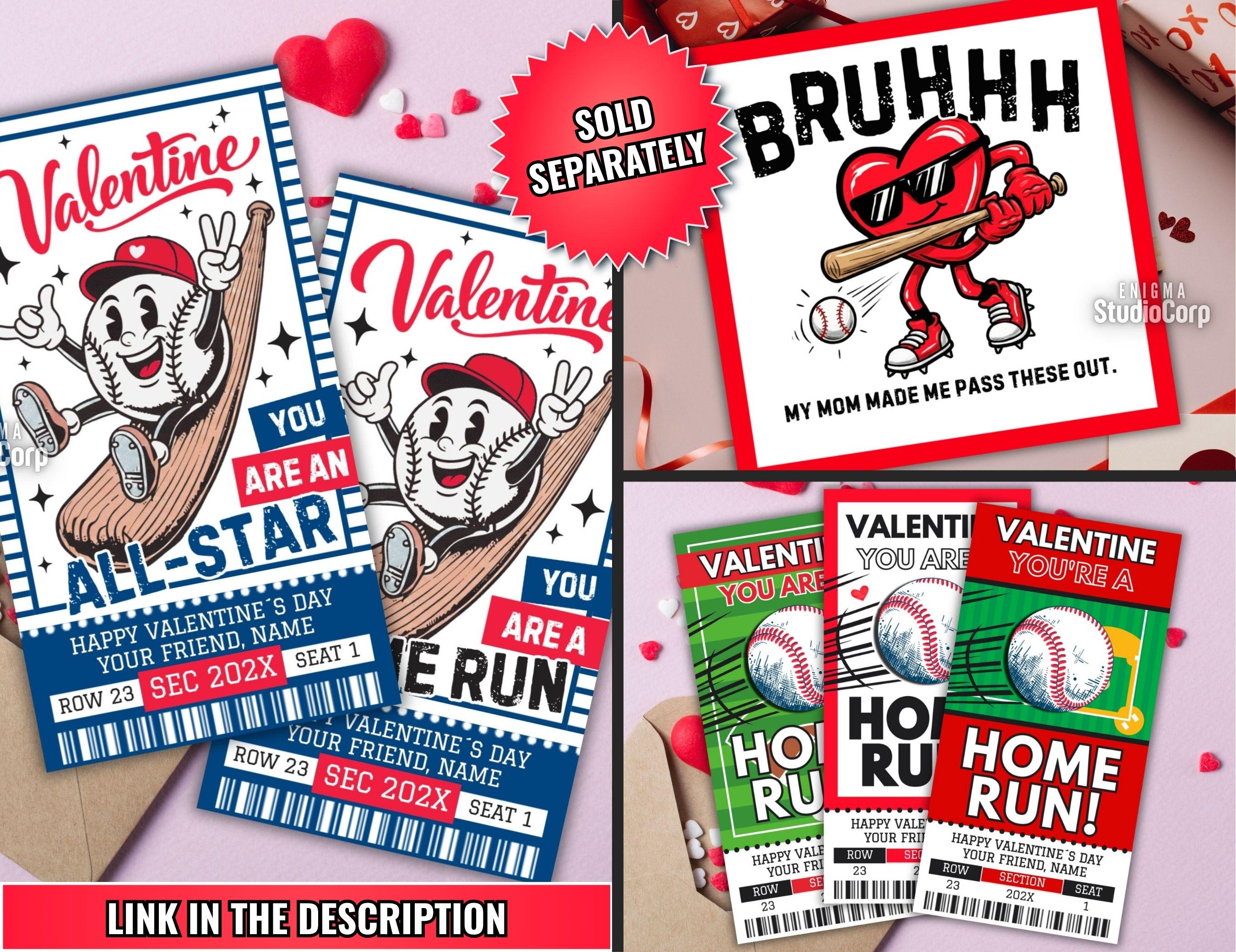 Baseball Valentine Cards, Printable Kids Valentine’s Day Gift Tags ...