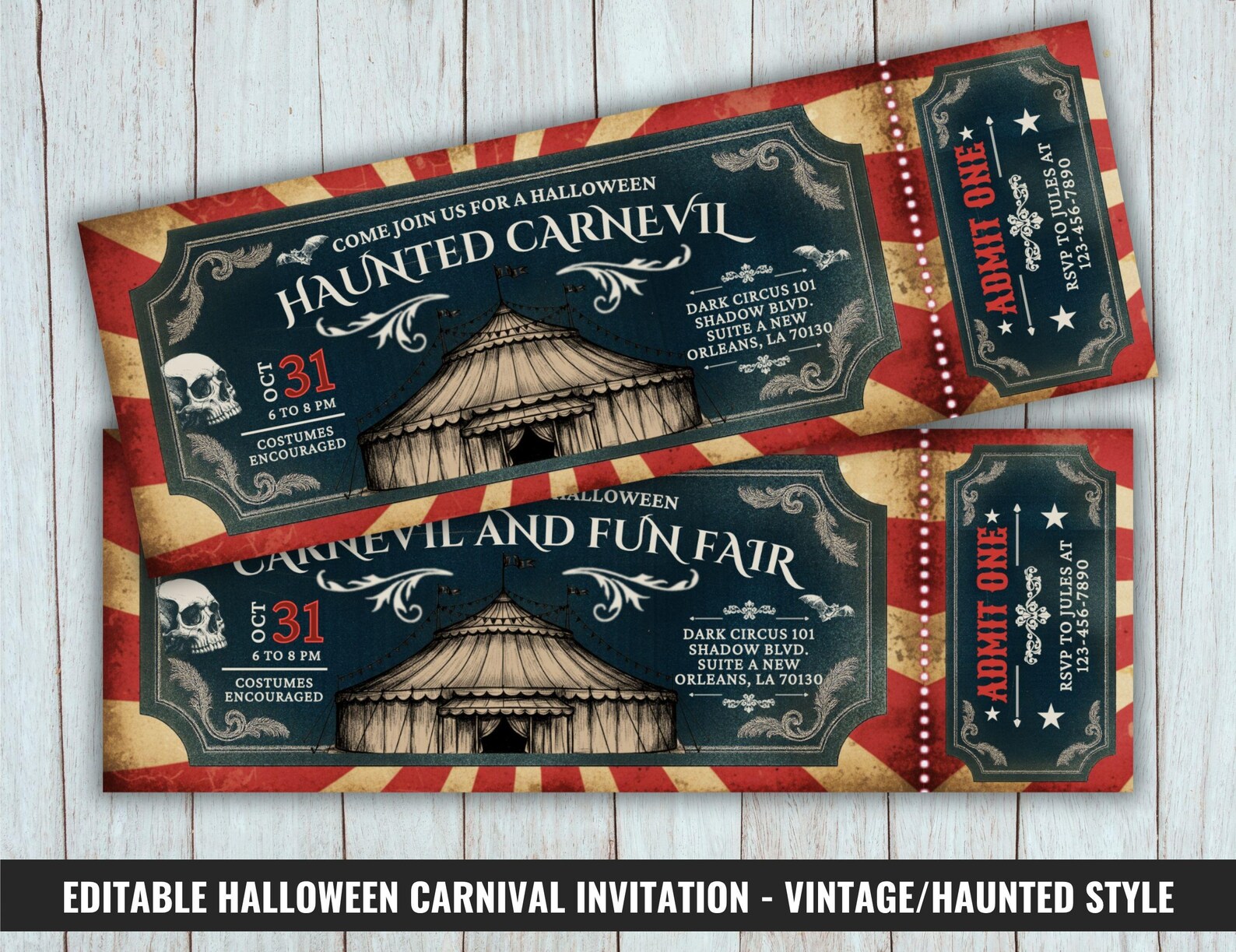 Halloween Carnival Ticket Invitation, Scary Carnevil Chalkboard Circus ...