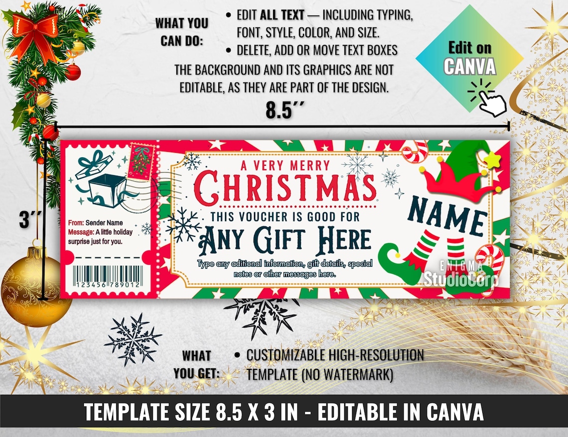 Elf Christmas Gift Coupon, Elf Advent Gift Ticket, Editable Canva ...