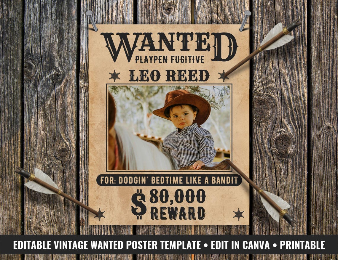 Editable Cowboy Wanted Poster, Printable Wild West Decor, Kids Rodeo ...