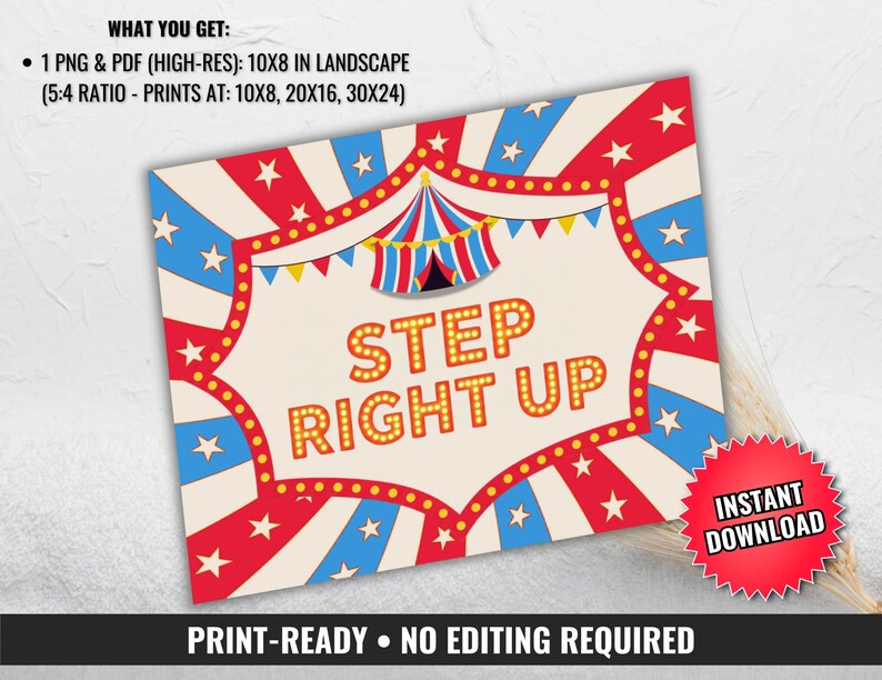 Step Right up Carnival Sign, Printable Circus Birthday Party Decor ...