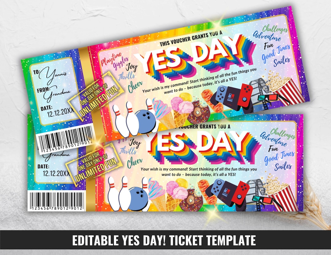 Yes Day Ticket, Surprise Best Day Ever Coupon for Kids, Fun Day Special ...