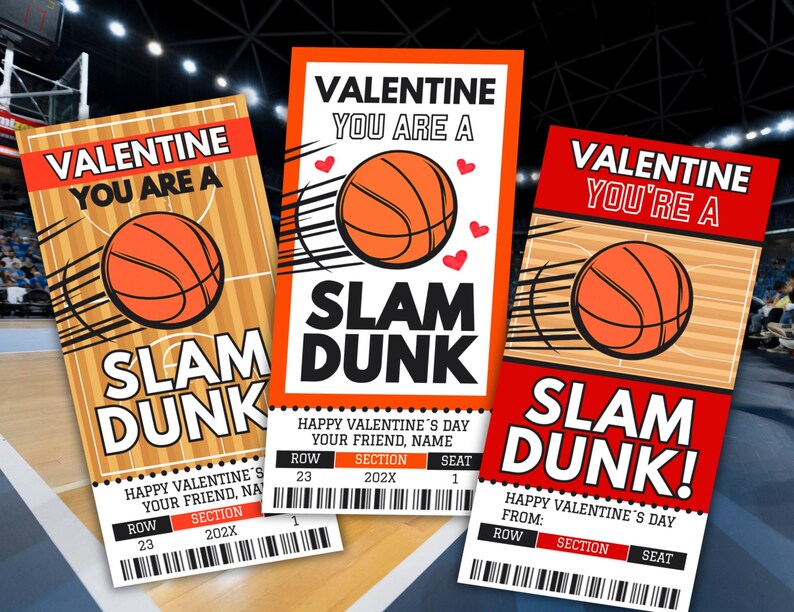 Basketball Ticket Valentine Card, Printable Kids Valentines Day Gift ...