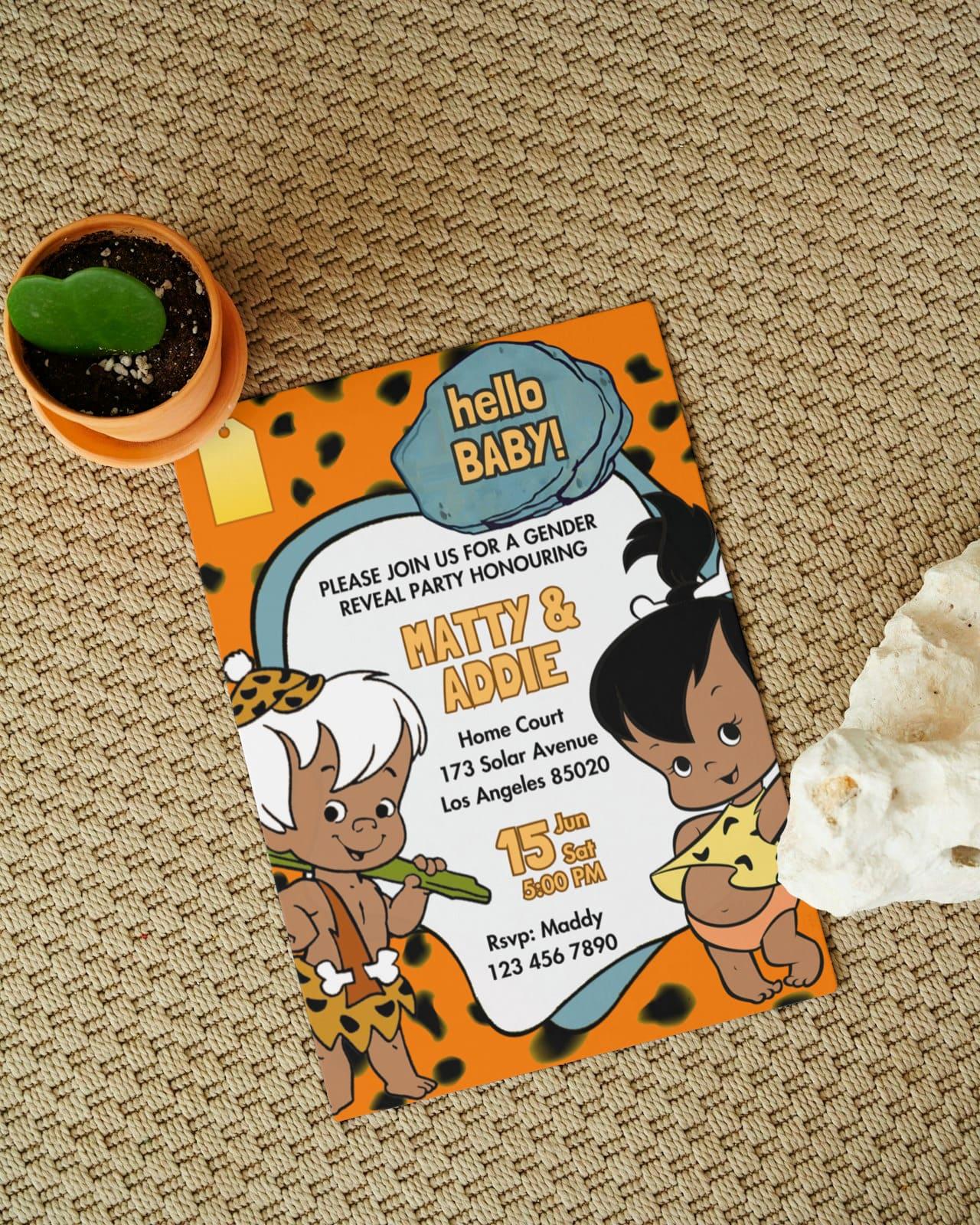 Afro Gender Reveal Invitation, Orange Stone Age VIP Pass, African ...
